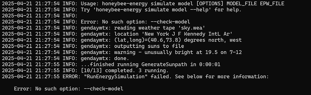 HB UTCI: Run Energy Simulation Error (No such option: --check model) - honeybee - Ladybug Tools ...